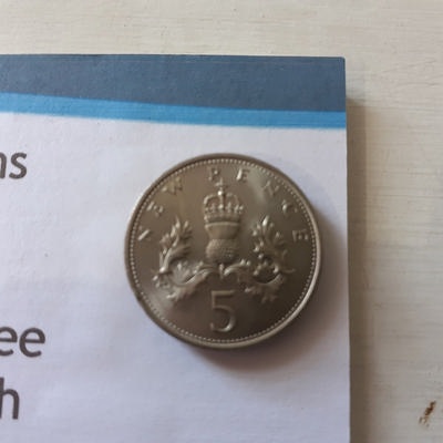 1968 5p pre-decimal issue coin ; Royal Mint; T0074 | eHive
