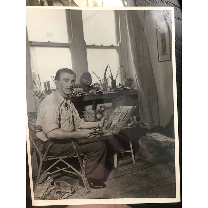 Photo - of Bill Dobell in his studio with a story on the back about the ...