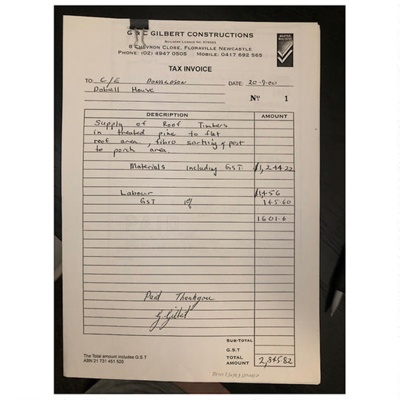 Receipts & Photos of Dobell House Roof Replacement in 2000; 2000 ...