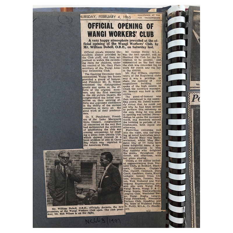 Newspaper Article - Official opening of Wangi Workers' Club.; 4/2/65 ...