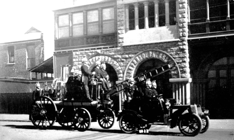 Photograph, Perth Fire Brigade on a Shand Mason steam pumper drawn by a ...
