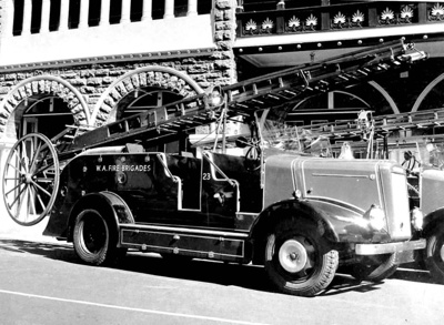 Photograph, Motor 23 in front of Perth Central Fire Station; 1954 ...