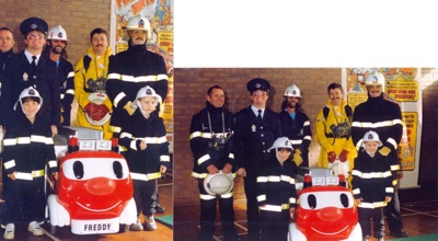 Photographs, Two children and firefighters with 'Freddy' fire engine at ...