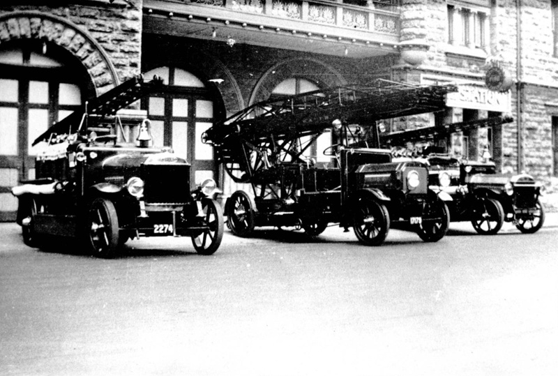 Photograph, Fire Appliances at Perth Fire Station; 1914?; PH2004.156 ...