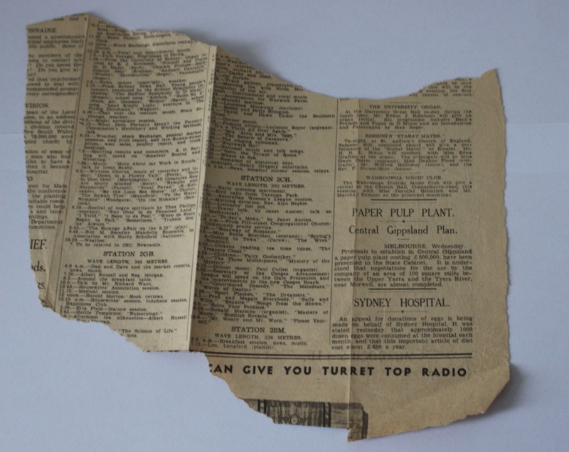 Radio Program for 2CH, Newspaper Cutting, unknown date.; EF42.1 | eHive