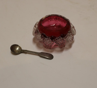 Ruby Salt Dish and Spoon.; 2015.261.1-2 | eHive