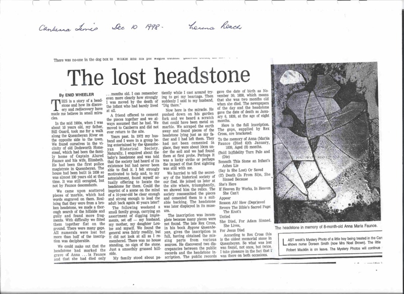 Lost Headstone - ANNA MARIA FAUNCE; EF176 | eHive