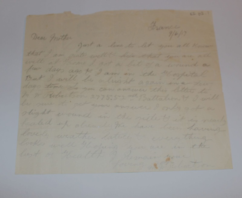 Letter from M Robertson to his mother WW1 1917; EF62.1 | eHive