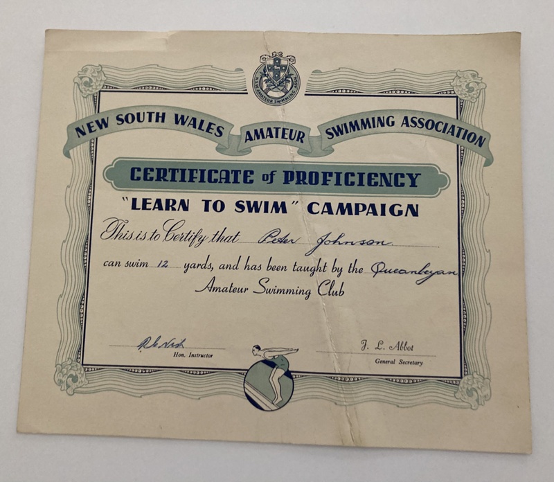 Certificate of Proficiency -'Learn to Swim Campaign'; NSW Amateur ...