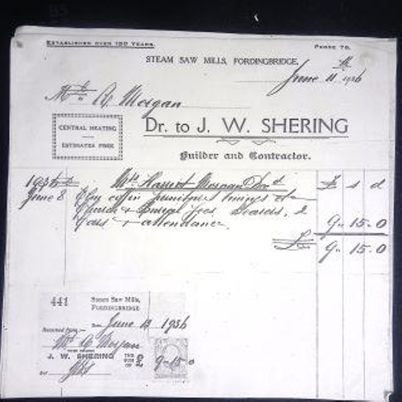 Invoice from JW Shering to Harriet Morgan; JW Shering; 11/6/1936; C/82/ ...