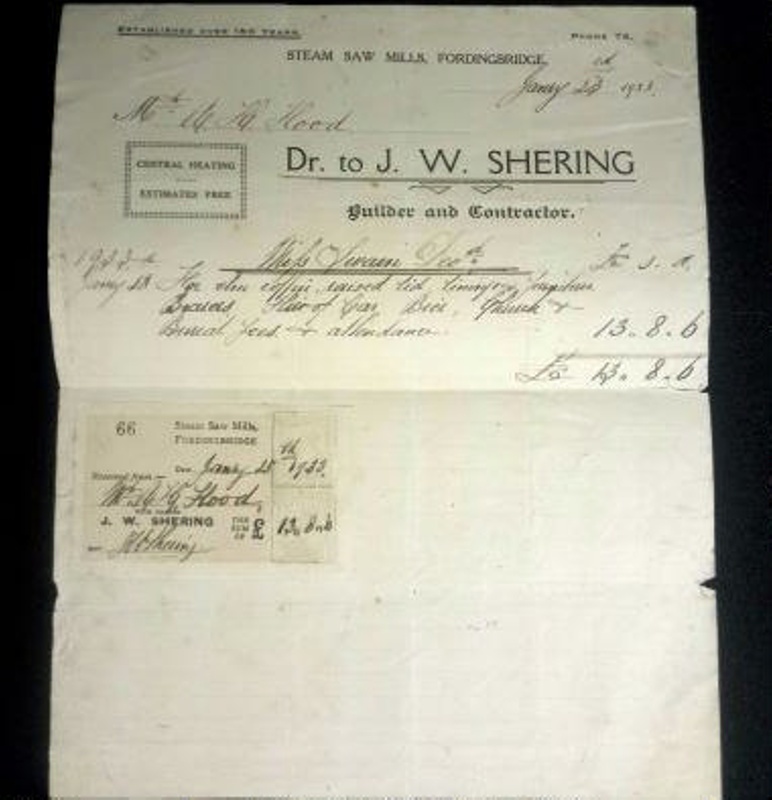 Invoice from JW Shering to Mr Hood 1933; JW Shering; 23/1/1933; C/82/ ...