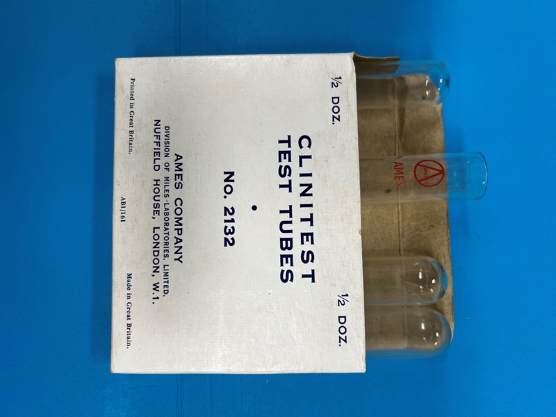 Clinitest test tubes in box; Ames company division of Miles Labratories ...