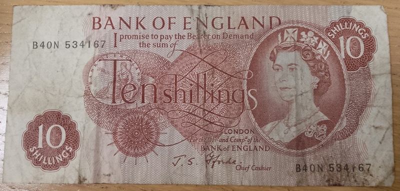British ten shilling banknote; 1966-1970; MASMGCT/A228 | eHive