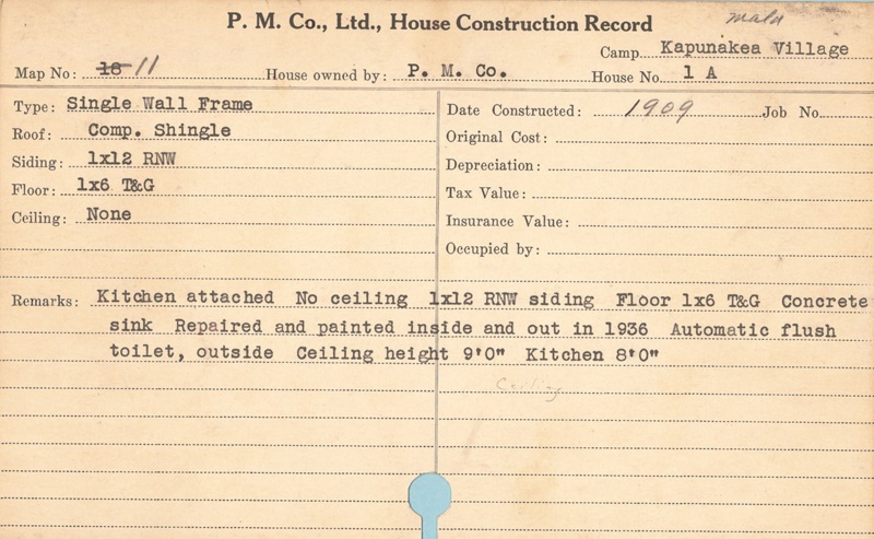 Record, House Construction; Pioneer Mill Co.; 2020.010.0597 | eHive