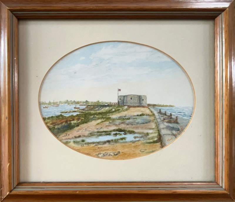 Two watercolour paintings by Tom Felgate, one of the Martello Tower and ...