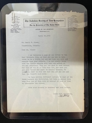 Letter to Manly - The Audubon Society of New Hampshire ; George C ...
