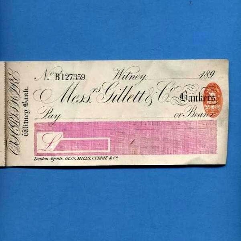 A Victorian cheque book containing two unused cheques issued by Messrs ...