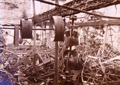 A photograph showing the aftermath of the fire at Witney Mill in 1905 ...
