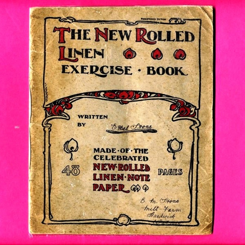 A Victorian school exercise book with tables on the cover (?). Titled ...