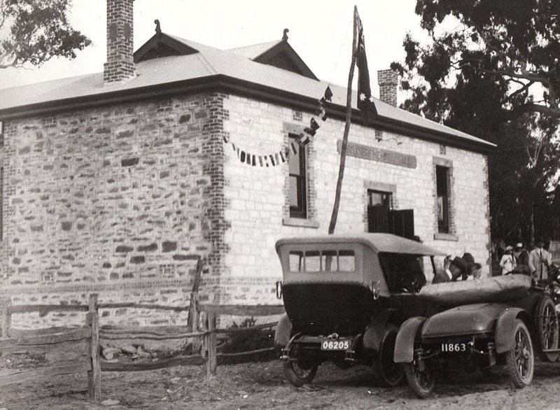 Mt Torrens Soldiers Memorial Hall c. 1922 - 1923 with flag pole; c.1923 ...