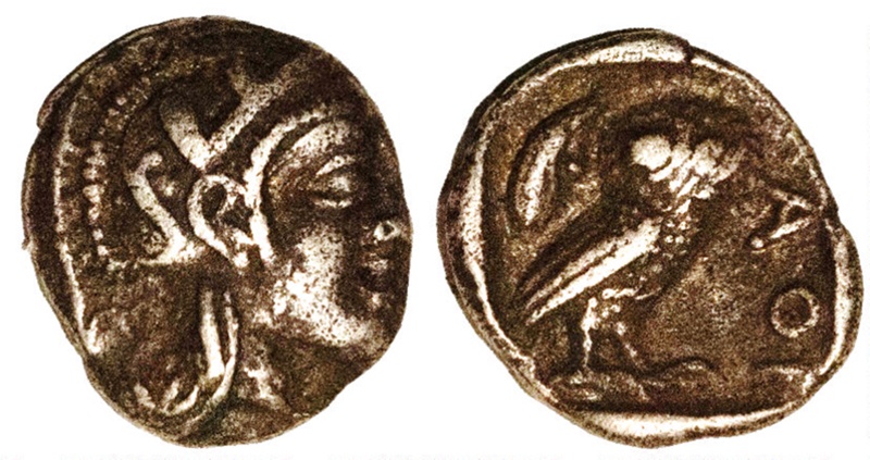 Greek Coin, Silver Obol; ca. 479-393 BCE; Attica, Athens; 18 | eHive