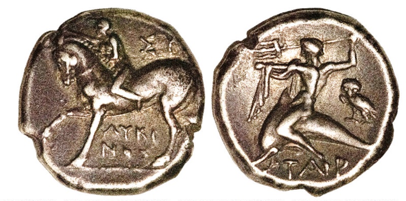 Greek Coin, Silver Didrachm; ca. 272-235 BCE; Italy, Tarentum; 3 | eHive