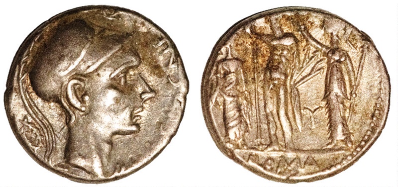 Roman Republican Coin, Silver Denarius; 112-111 BCE; Italy, Rome; 84 ...