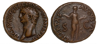 Roman Imperial Coin, Bronze As, Claudius; 41-50 CE; Italy, Rome; 168 ...