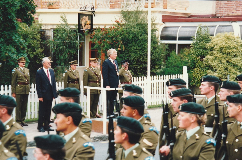 The official party watching the Papakura Military Regiment marching by ...