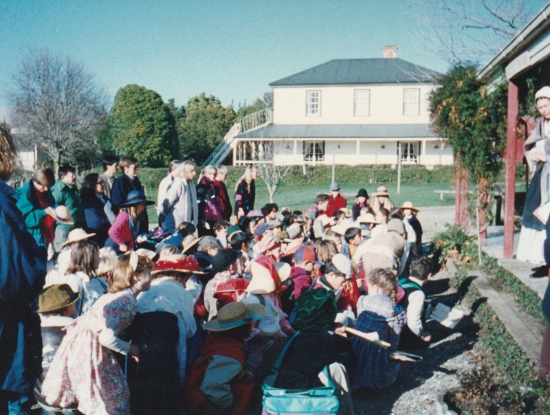 School children in costume and parents in front of Brindle Cottage in ...