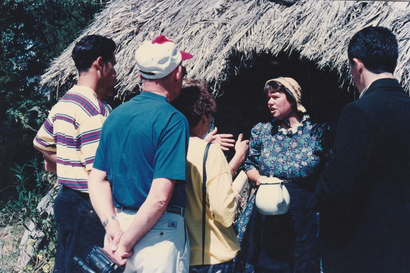 Debbie Benson in costume as Maggie Thompson talking to visitors in ...
