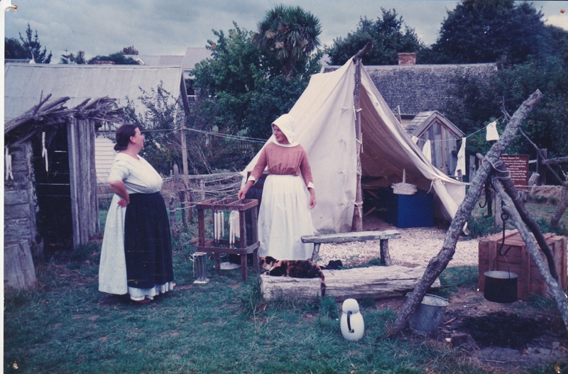 Debbie Benson (left) in costume and another lady outside a soldier's ...