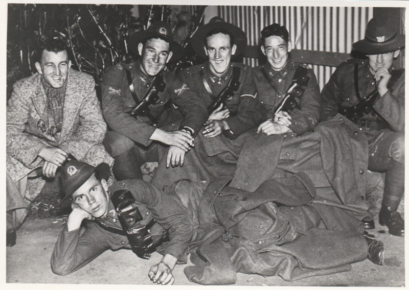 Norman Robertson (centre top) with Howick friends on the Auckland Wharf ...