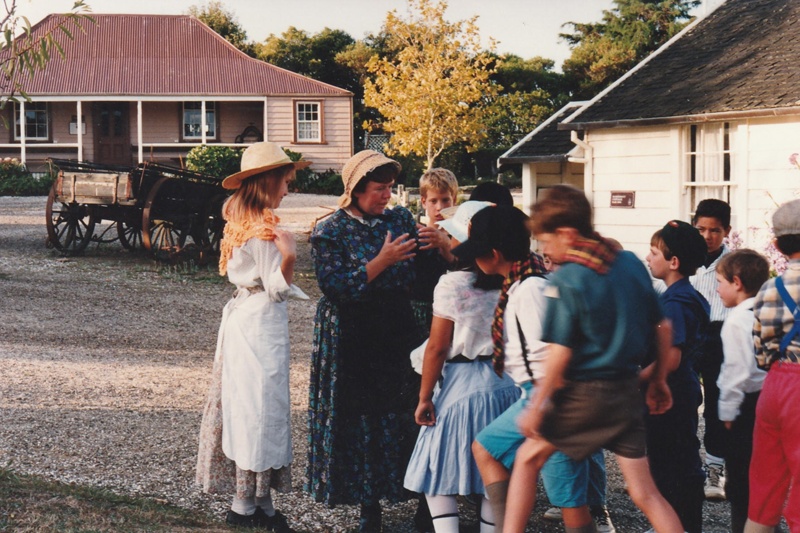 Debbie Benson in costume as Maggie Thompson talking to school children ...