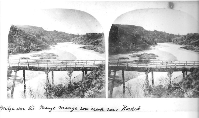 Bridge over the Mange Mange roa creek near Howick; Rev. John Kinder ...