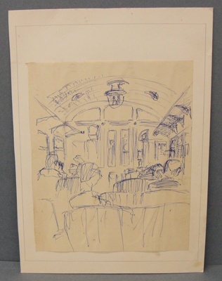Sketch: Unmounted sketch of inside of a railway carriage by Fergus ...