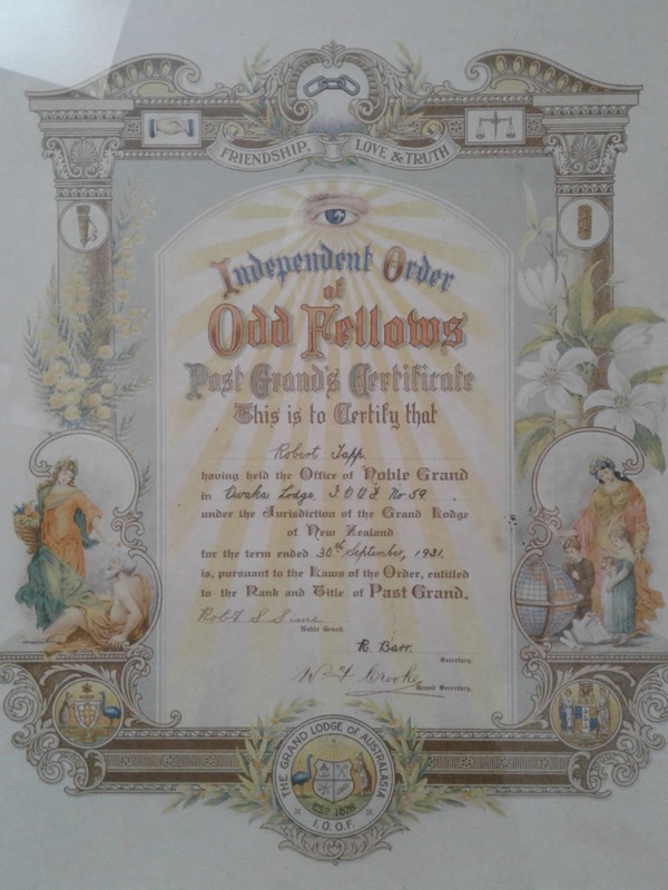 Robert Tapp, Odd Fellows Certificate, 1931; 1931; 0000.0117 | eHive