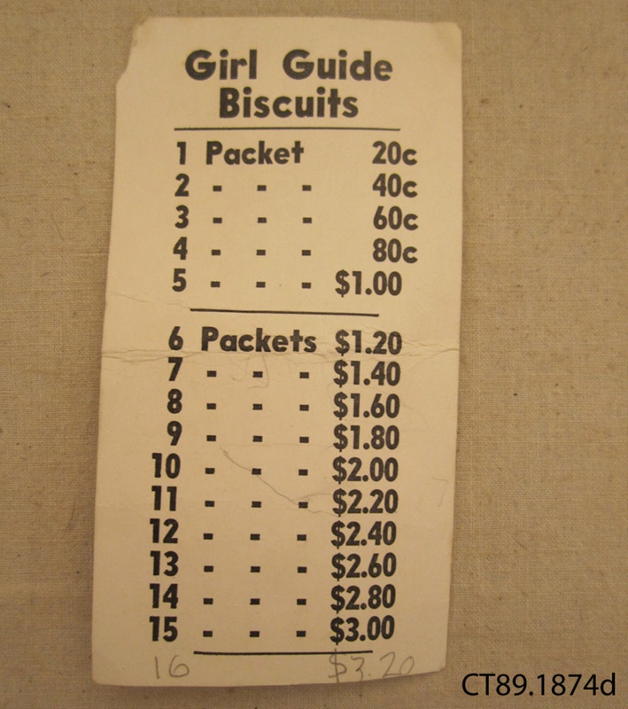 List, price [Girl Guide Biscuits]; Girl Guides Association; 20th ...