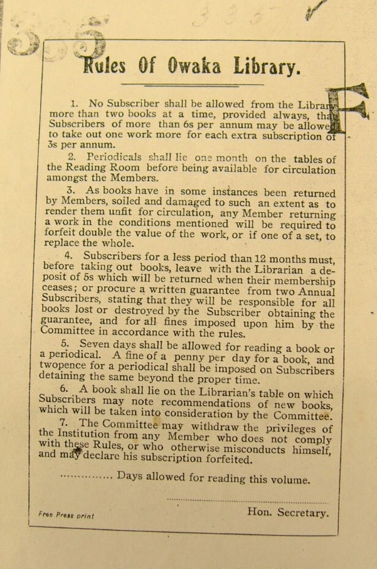 Photocopy: Rules of Owaka Library; -; 0000.2501.52 | eHive