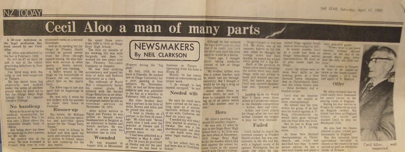 Newspaper clipping: "Cecil Alloo - a man of many parts"; The Star; 17 ...