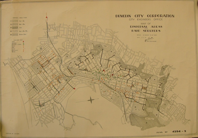 Map of Dunedin - Dispersal Areas and Sea and Air Raid Shelters 1942 ...