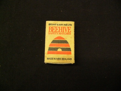 Match box: Beehive Safety Matches; Bryant & May New Zealand Ltd; 0000. ...