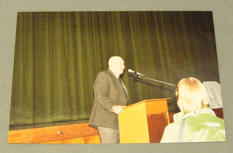 Coloured photo of Peter MacPherson talking at the unveiling of the ...