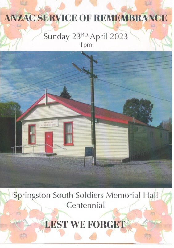 Service sheet / Anzac Service of Remembrance, Springston South Soldiers ...