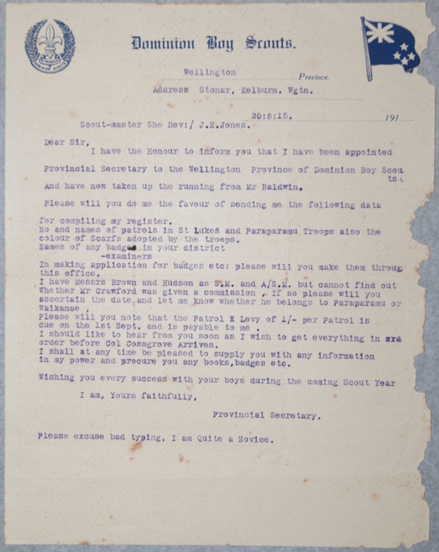1915 Provincial Scout letterhead on eHive