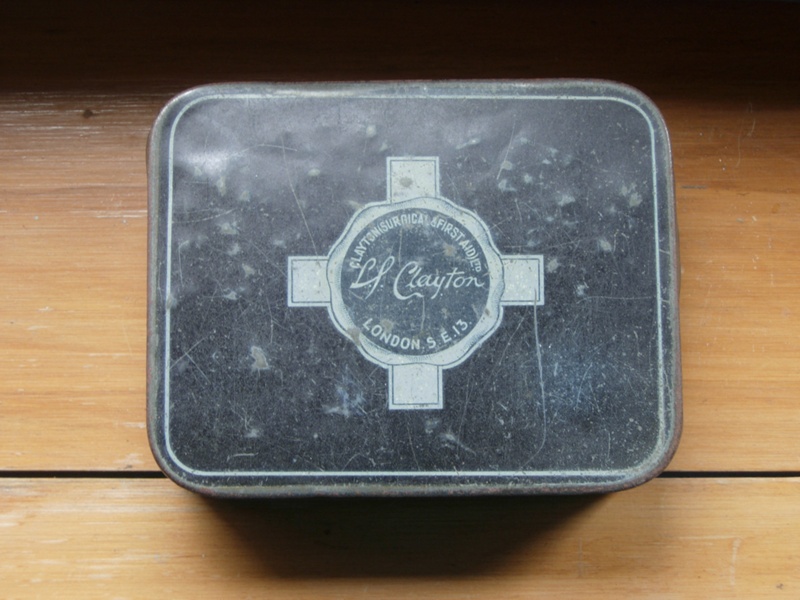 Metal First Aid kit tin with painted lid; Clayton Surgical First Aid ...
