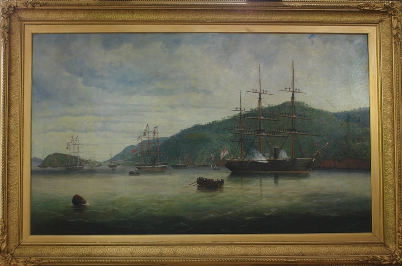 Painting; The landing of Sir George Grey from H.M.S. 'Brisk' at Port ...
