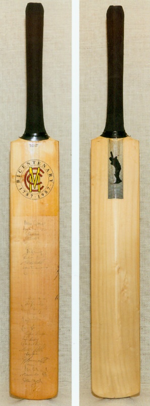 Cricket Bat: M.C.C. Bi-Centenary 1787-1987 Bat signed by the M.C.C. and ...