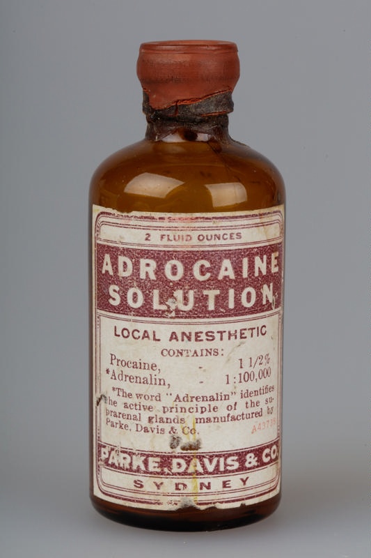 Bottle, Medication, Adrocaine solution; Parke, Davis & Co.; 1900-1970 ...