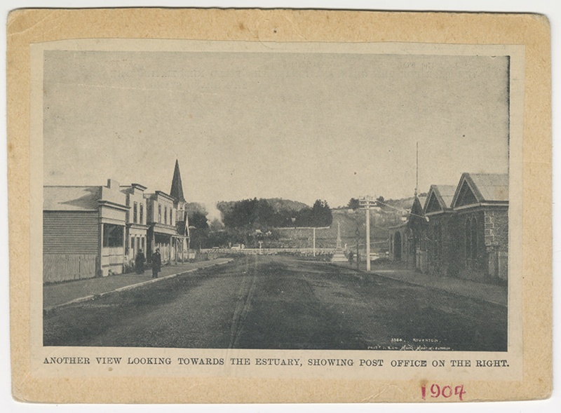 Photograph, a view of Riverton, looking down the main street to the ...